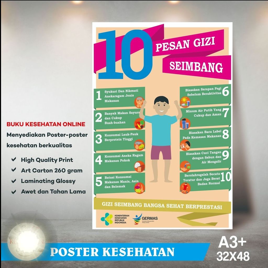 Jual POSTER kesehatan 10 PESAN GIZI SEIMBANG | Shopee Indonesia
