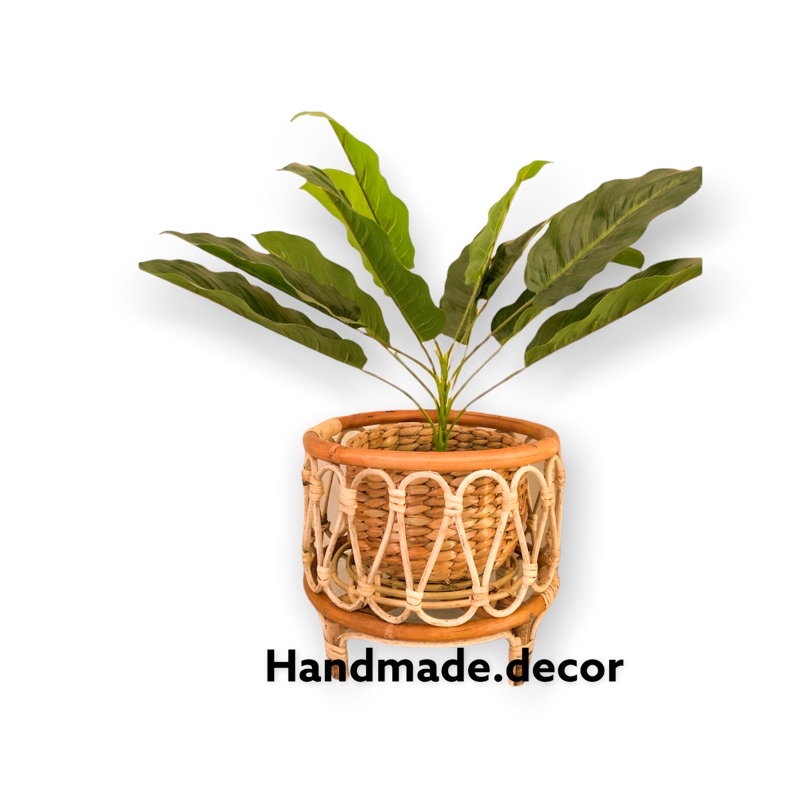 Jual pot rotan / stand planter / rattan standing pot / wadah pot ...