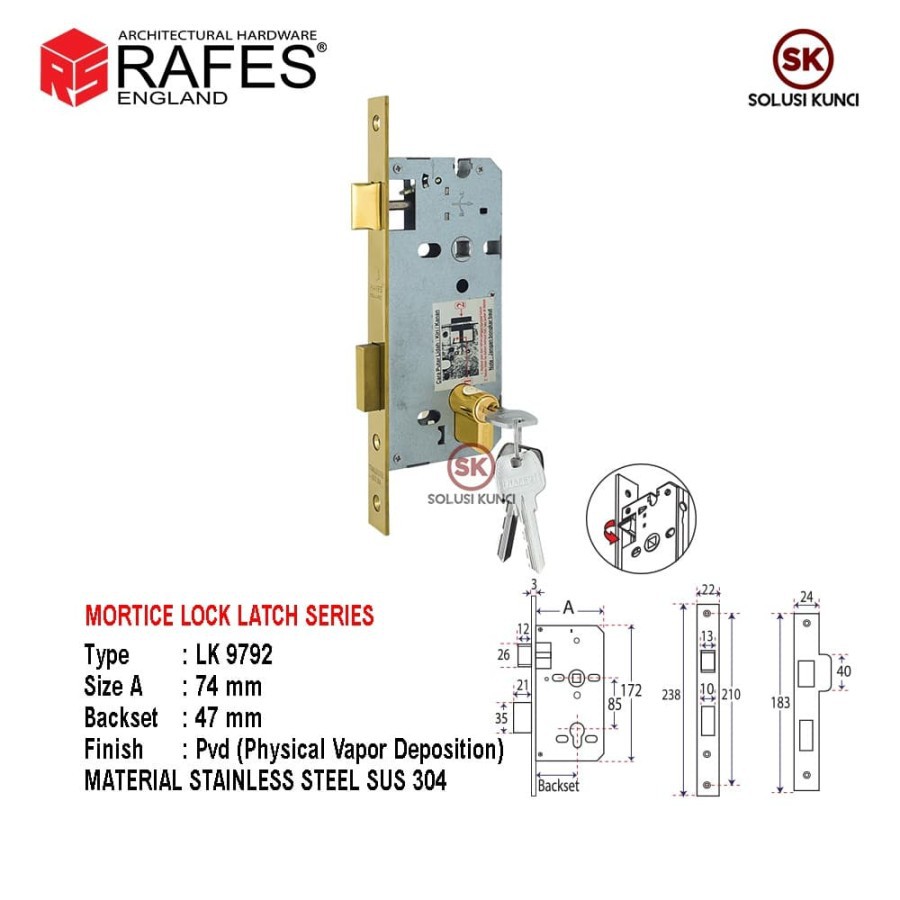Jual Mortice Lockcase / Body Kunci Lidah RAFES ENGLAND SUS 304 (LK 9792) | Shopee Indonesia