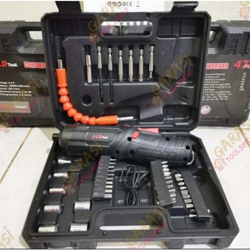 Jual Mesin Bor JLD/Bor Obeng/Shock Cordless Screwdriver Full Set 47 pcs ...