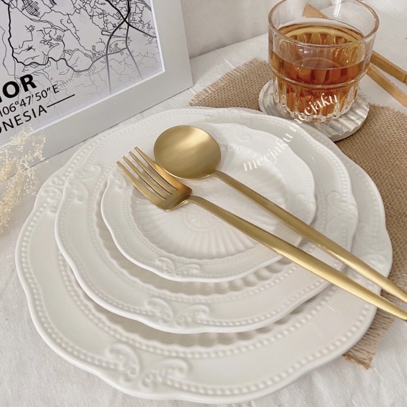 Jual KYO Vintage White Dinner Plates Brokenwhite Ceramic Korean Piring ...