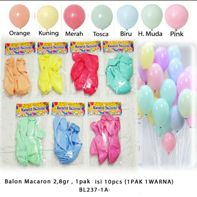 Jual (10pcs) balon polos warna macaron tebal 2,8gr/balon latex decorasi ...