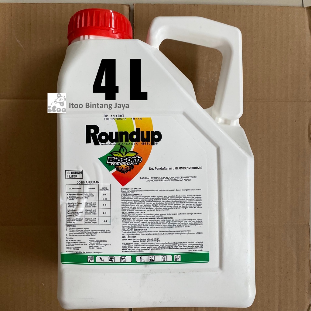 Jual Pembasmi Rumput Herbisida Roundup Isopropil Amina Glifosat 486SL 4 ...