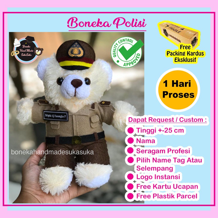 BONEKA KOSTUM PROFESI SERAGAM POLISI Uk. 25 CM BRIMOB BRIPDA BRIPTU ...