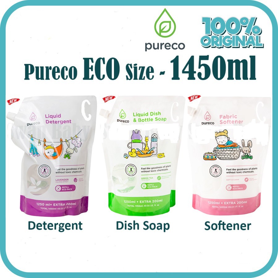Jual pureco eco pack liquid detergent dish and bottle soap pureco softener 1450ml sabun pelembut ...