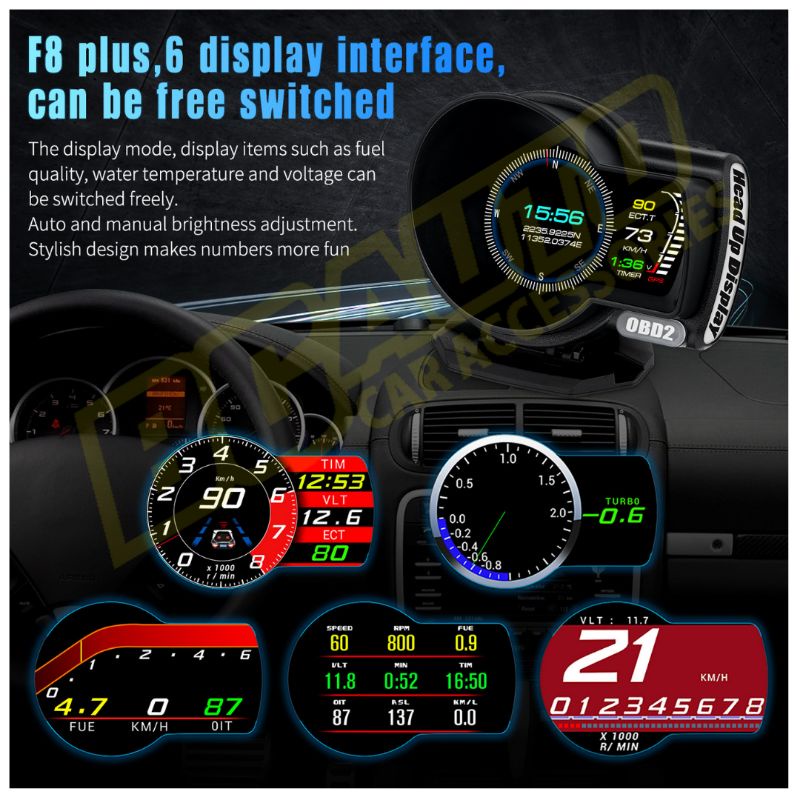 Jual Tacho Head Up Display HUD OBD2 SPEEDOMETER DIGITAL OBD II F8 PLUS ...