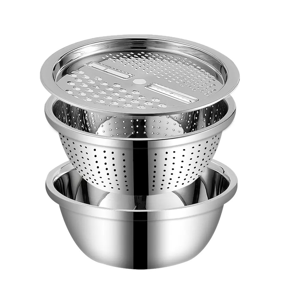 Jual Baskom Stainless Steel 3 in 1 Anti Karat Alat Pemotong Sayuran ...