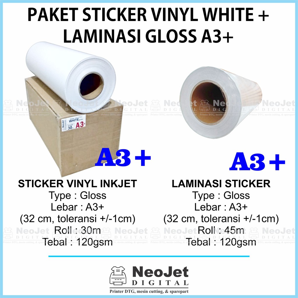 Jual Paket Sticker Vinyl Inkjet White Glossy + Laminasi Glossy A3 ...