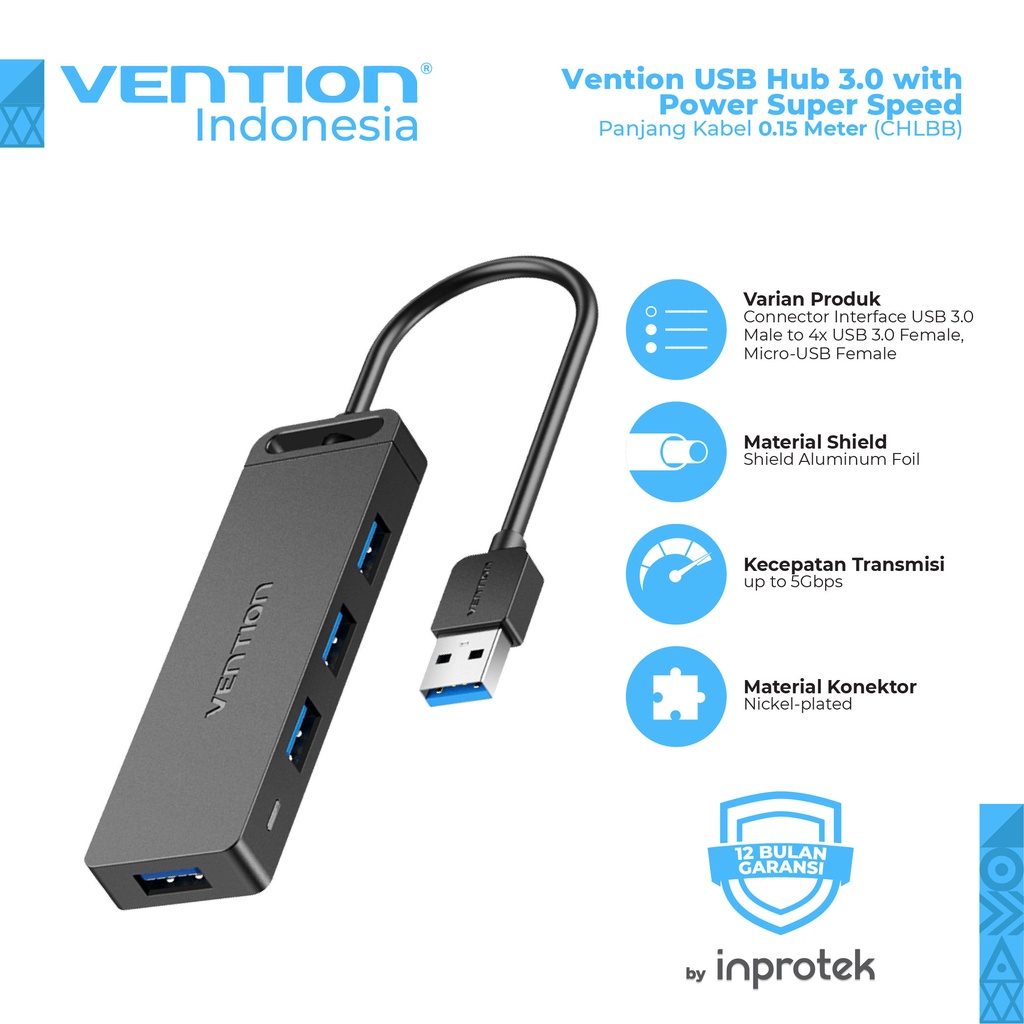 Jual Vention USB Hub 3.0 with Power Super Speed for Windows Mac Linux ...