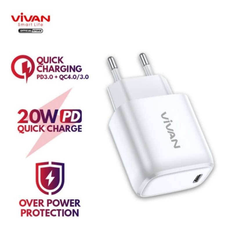 Jual Vivan Power 20 Charger 20W 3A Fast Charging USB Type-C Power ...