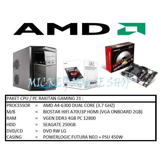 Jual PAKET CPU / PC RAKITAN GAMING 21 /AMD A4-6300(3.7 GHZ)/ RAM 4GB ...