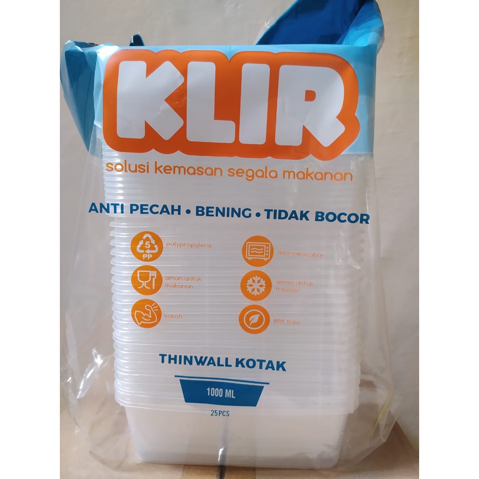 Jual Thinwall Klir 1000 Ml Square Kotak Makan Bening Anti Pecah Isi