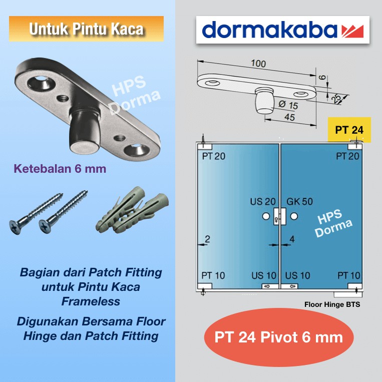 Jual Top Pivot Dorma PT 24 Patch Fitting ( 6 mm ) Indonesia|Shopee ...