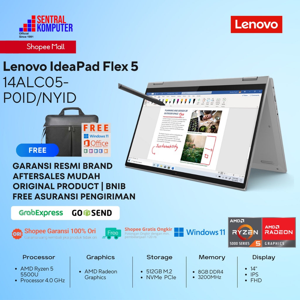 Jual Lenovo IP Flex 5 14ALC05 Ryzen 5 5500U-8GB-512GB SSD-Win 11+OHS | Shopee Indonesia