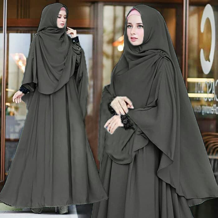 Jual Syari Viona Abu Hijab 0112 Sdb Baju Gamis Wanita Terbaru Bhn Wolly Crepe LD 102 Panjang 145 ...