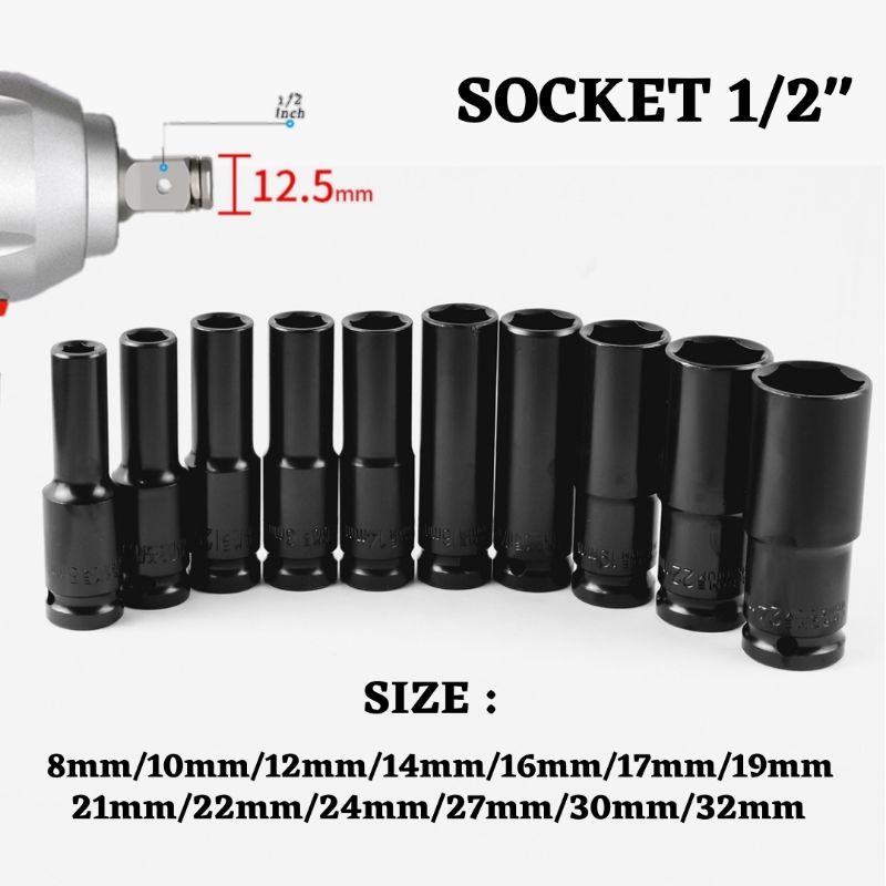 Jual Mata Kunci Sok Sock Impact Panjang 1/2" Drive Impact Socket Kokoh dan Kuat | Shopee Indonesia