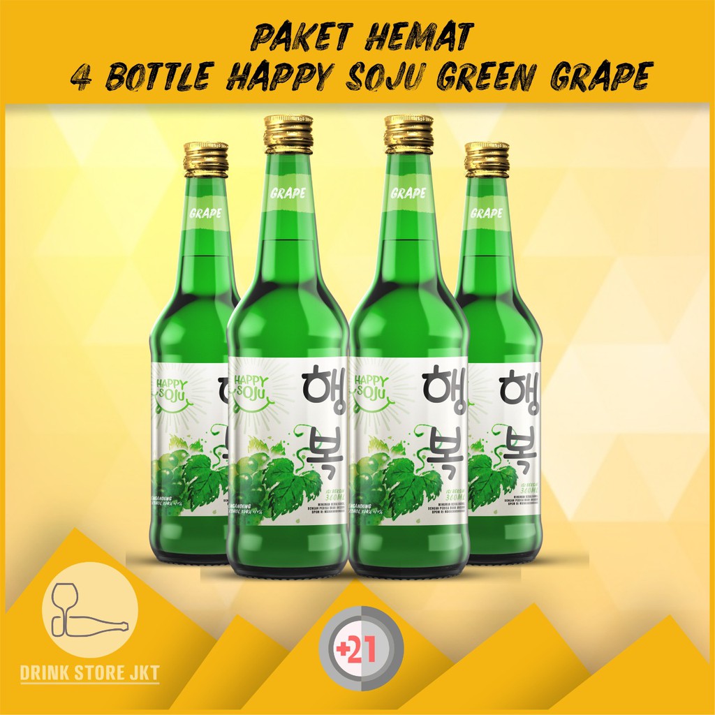 Jual Paket Hemat - Happy Soju Green Grape 4 Botol [360 ML] Indonesia ...