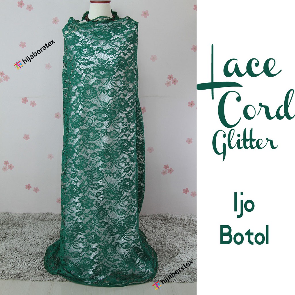 Jual 1/2 Meter Kain BROKAT LACE CORD GLITTER Ijo Botol (ecer warna ...