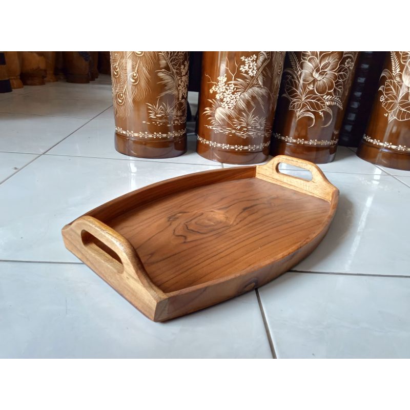 Jual baki kayu jati / nampan kayu jati / trai kayu jati | Shopee Indonesia