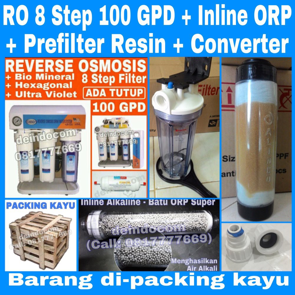 Jual Jual Paket RO 8 Step & Alkaline ORP & Prefilter Resin & Converter & Packing Kayu Murah ...