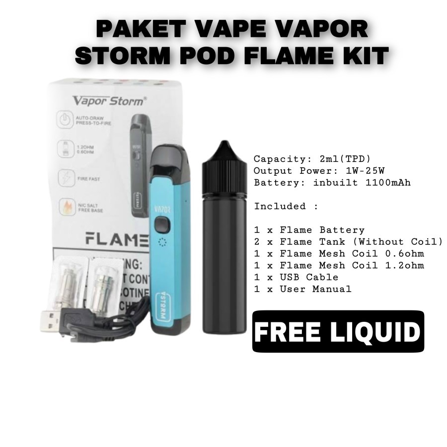 Jual Paket Vape Authentic Pod Vapor Storm Flame Kit Lengkap Siap Ngebul ... Jual Paket Vape Authentic Pod Vapor Storm Flame Kit Lengkap Siap Ngebul ...