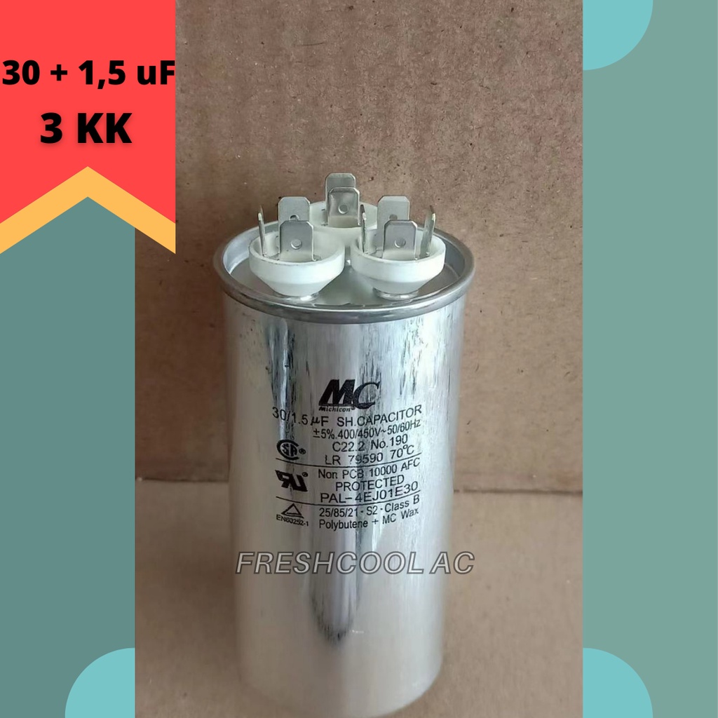 Jual KAPASITOR AC / CAPACITOR AC LG 3 KAKI 30/1,5 uF (MERK MC) 30/1,5 MIKRO | Shopee Indonesia
