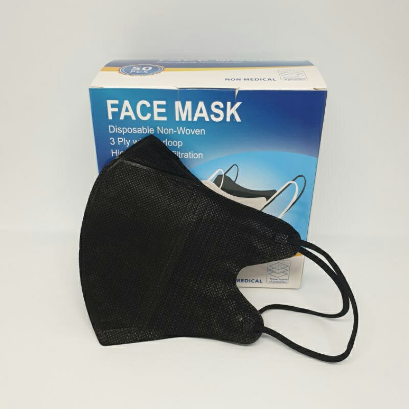 Jual Masker Duckbill Hitam 3D Black 3ply Dukbil 3 ply Mask Earloop ...
