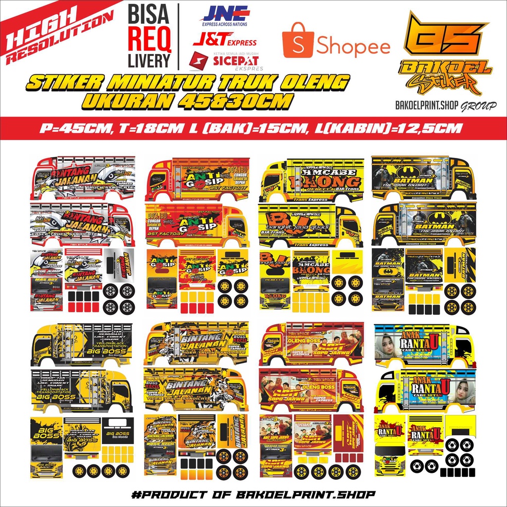 Jual STIKER MINIATUR TRUK OLENG UK 30/45CM 1 LUSIN | RANDOM | Shopee ...