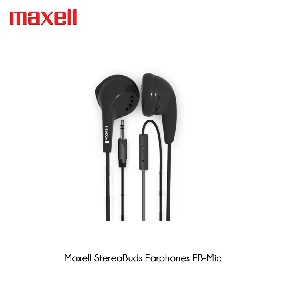 Maxell Earphone Stereo Earbuds EB-Mic Black | Shopee Indonesia