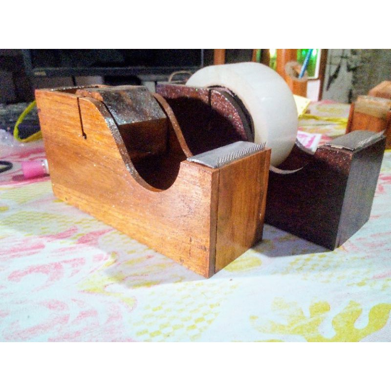 Jual dispenser/tempat solasi lakban besar kayu jati lebih halus ...
