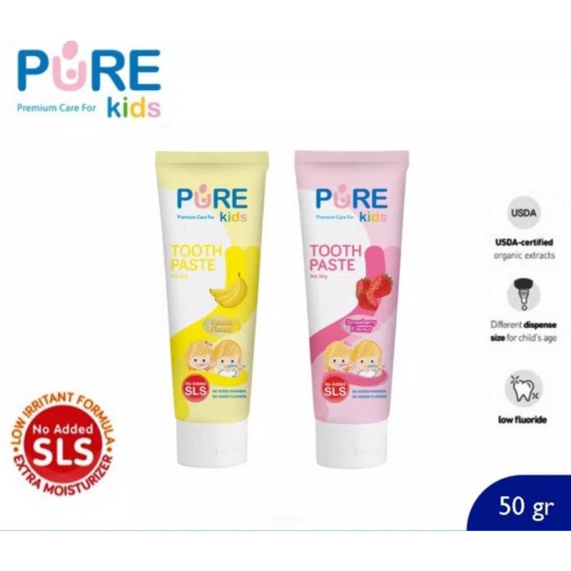Jual Pure Kids Toothpaste Banana / Strawberry Flavour 50g / Pasta Gigi ...