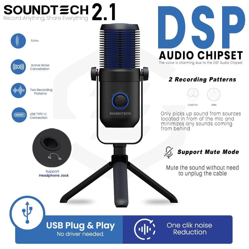 Jual SOUNDTECH 2.1 USB Microphone Condenser Stand Table support ...