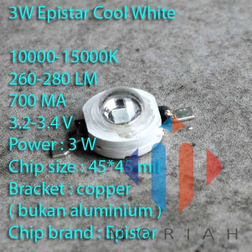 Jual 3W Epistar Cool White High Power Led (HPL) 10000-15000 K | Shopee ...