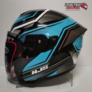 Jual HELM NJS HALF FACE KAIROZ MOTIF ZENITH BLACK BLUE GLOSSY DOUBLE ...