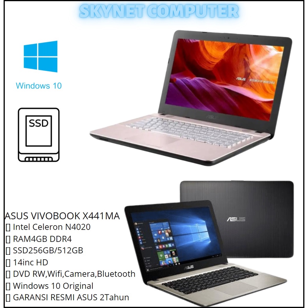 Jual ASUS VIVOBOOK X441MA INTEL N4020 RAM4GB SSD512GB DVD RW WINDOWS 10 ...