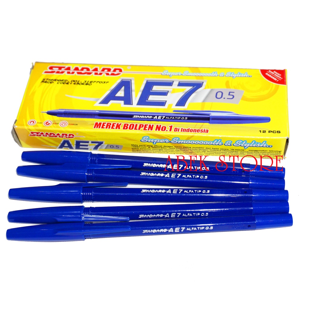 Jual Bolpen Pulpen Standard AE7 / AE-7 Tinta BIRU Isi 12 pcs | Shopee Indonesia