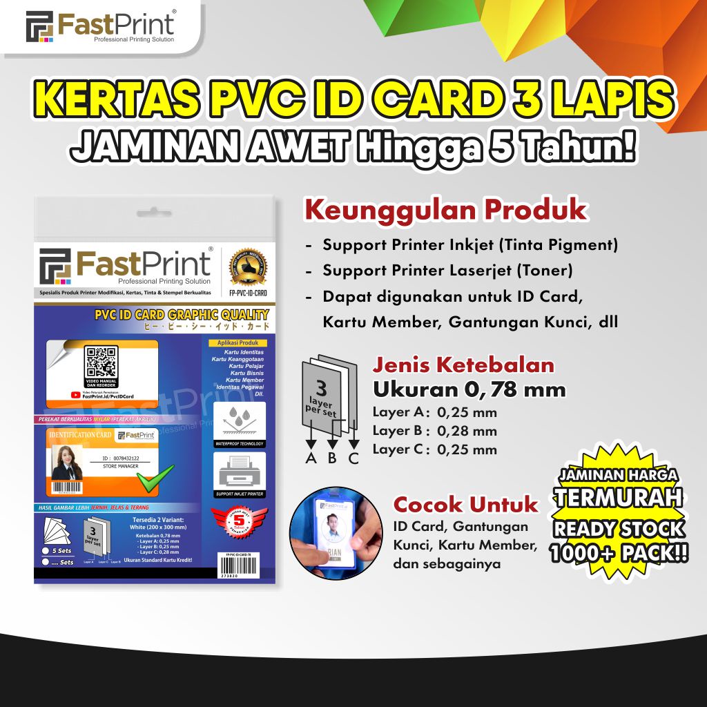 Jual Fast Print Lembaran Kertas PVC Bahan ID Card Ukuran 0.78 MM ...