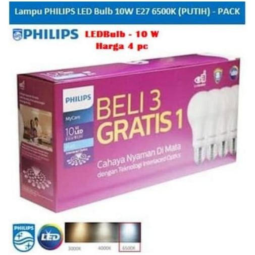 Jual Lampu Philips LED [PACK] Bulb 10W E27 6500K 230V A60-MyCare ...