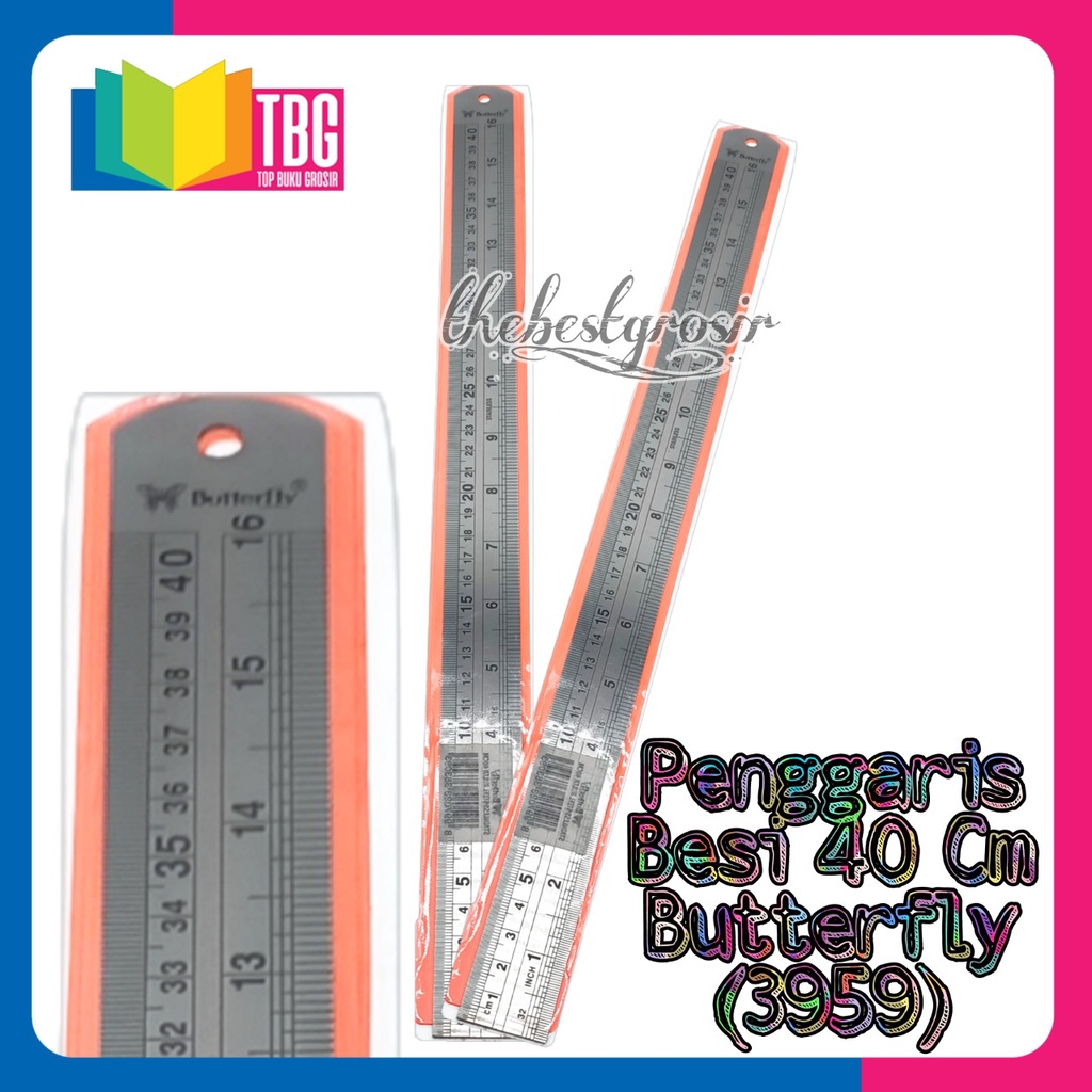 Jual PENGGARIS BESI 40CM BUTTERFLY/ STAINLESS STEEL RULER 40CM ...