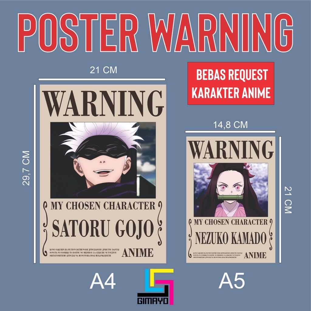 Jual Poster Anime Warning Karakter Request Custom | Shopee Indonesia