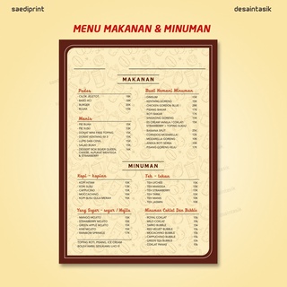 Jual Cetak Menu Meja, Daftar Harga Makanan Minuman uk A4 + Laminating ...