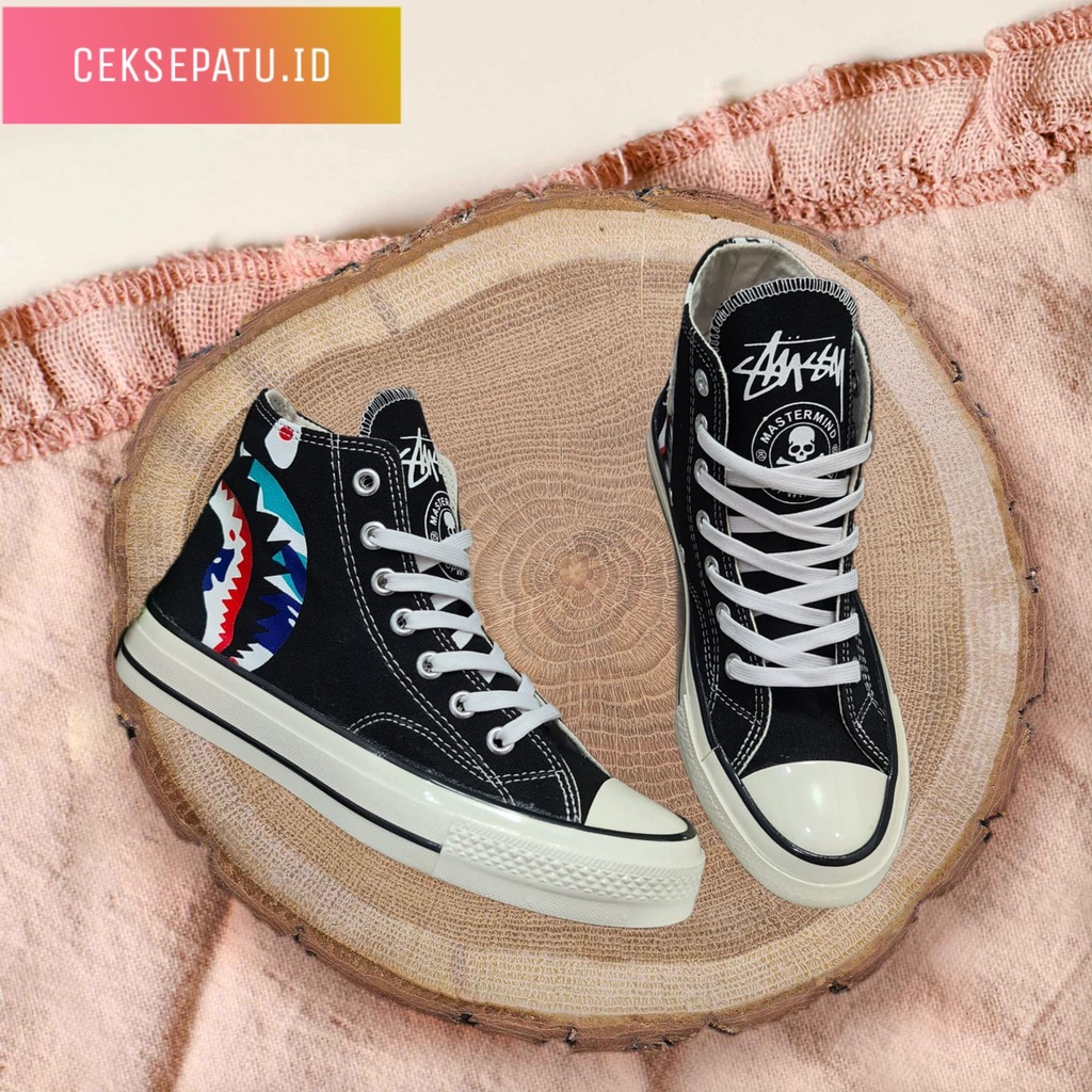 Jual SEPATU SNEAKER SABLON CONV 70S HIGH X BAPE HITAM PUTIH 38-43 SOL ...