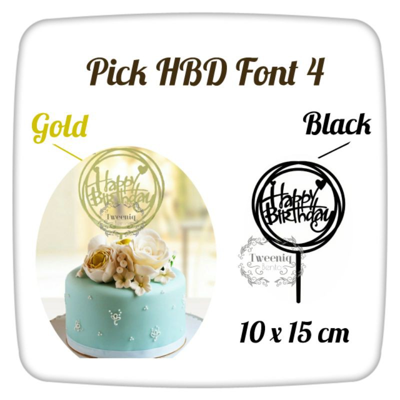 Jual Pick HBD Font 4 Black Gold acrylic tusukan topper kue Happy ...