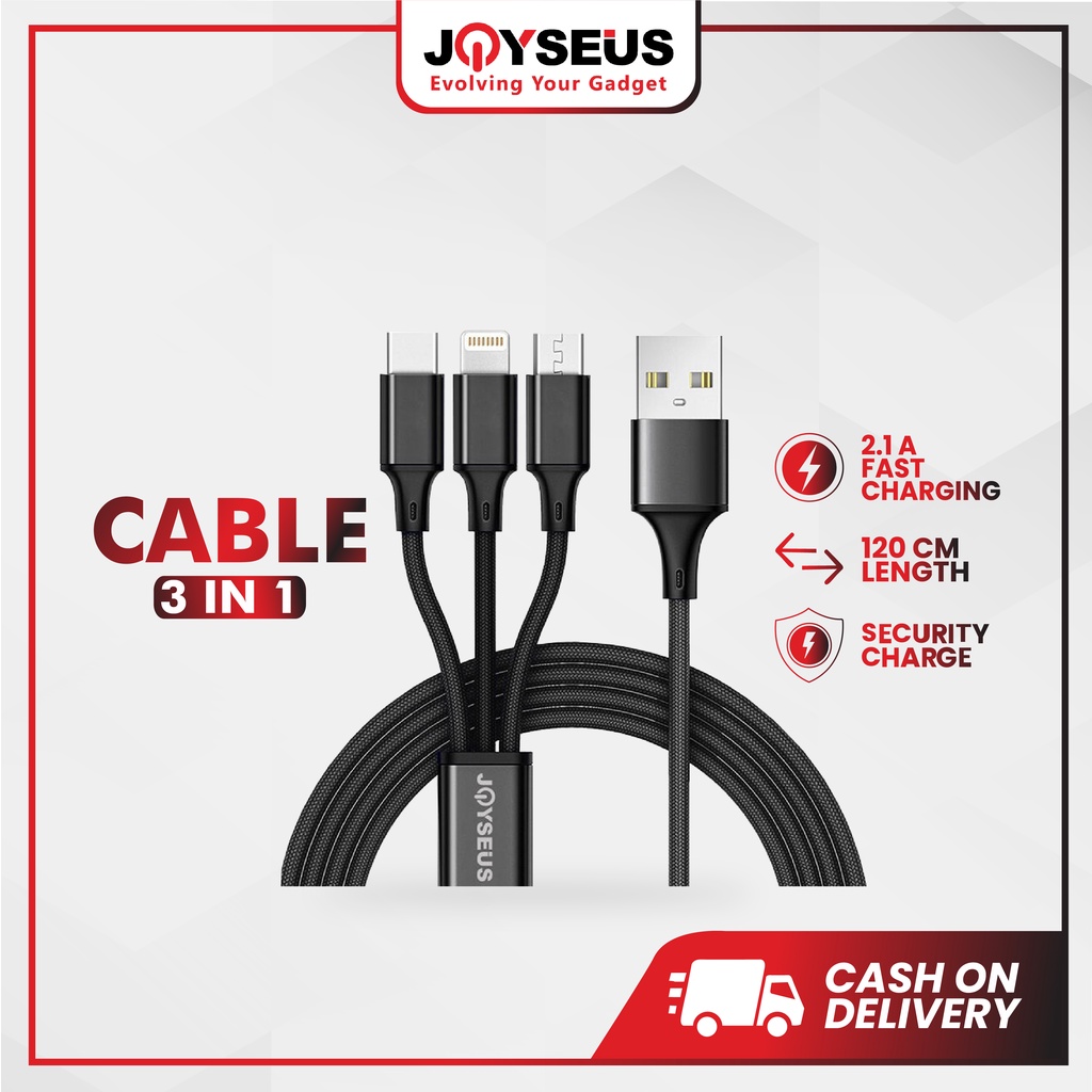 Jual Kabel Data Cable Data 3 In 1 MIcro USB Type-C Lighting JOYSEUS 100 ... Jual Kabel Data Cable Data 3 In 1 MIcro USB Type-C Lighting JOYSEUS 100 ...