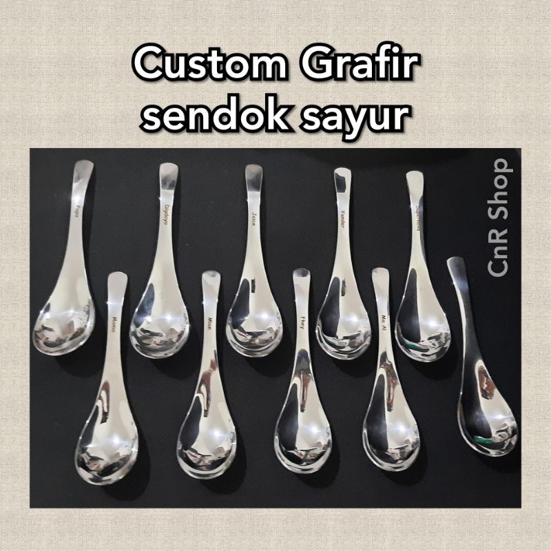 Jual sendok stainless sayur bubur sup cereal oatmeal spoon custom nama ...