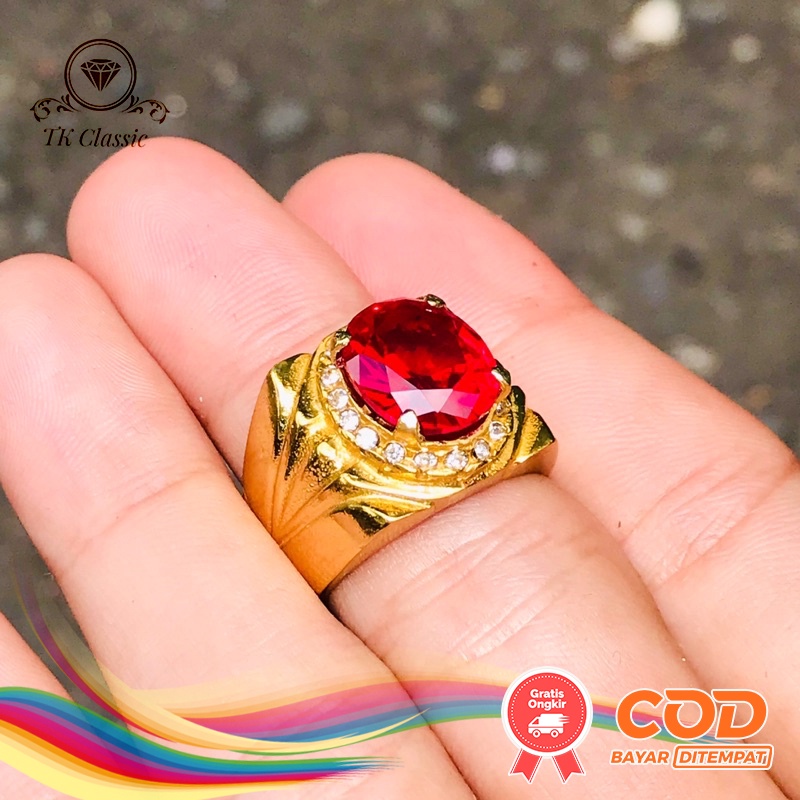 Jual NATURAL BATU PERMATA MERAH RUBY CUTTING LAPIS EMAS 24K ORIGINAL ...