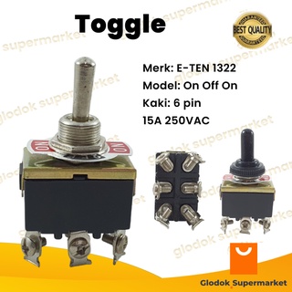 Jual Toggle Saklar 6 Pin On Off On ETEN 1322 Switch Togle Kaki 6p 15A E ...