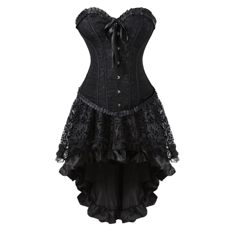 Jual Sexy Vintage Black Corset Dress Victorian Burlesque Corsets Skirt ...