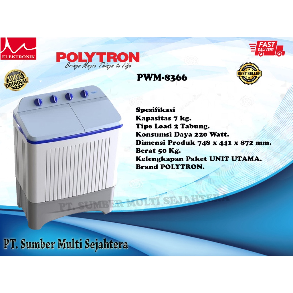 Jual MESIN CUCI POLYTRON 2TABUNG PWM 8366 | Shopee Indonesia