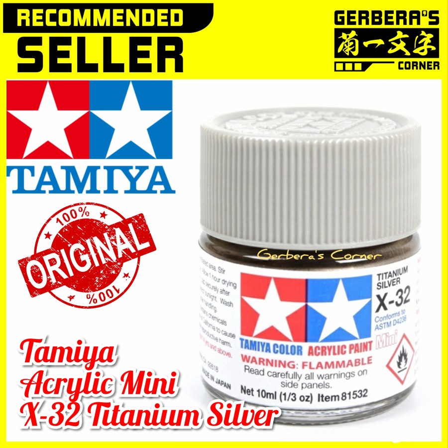 Jual Tamiya Acrylic Mini X32 X-32 Titanium Silver Cat Kuas Airbrush ...